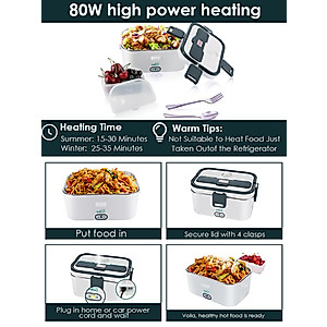 Buddew Electric Lunch Box 70W Food Heater 3 in 1 12V/24V/110-230V Portable Lunch Warmer (1.8L Large-Capacity) Heated Lunch Box for Car/Truck/Home/Office with Carry Bag and Fork and Spoon (Gray)