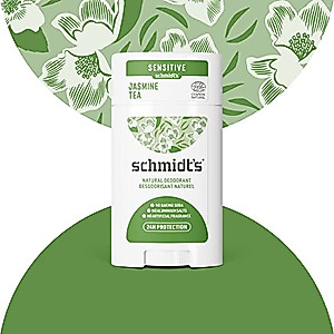 Schmidt's Baking Soda-Free Sensitive Skin Natural Deodorant for Women and Men, Jasmine Tea with 24 Hour Odor Protection, Aluminum Free, Vegan, Cruelty Free, 2.65 Ounce (Pack of 2)