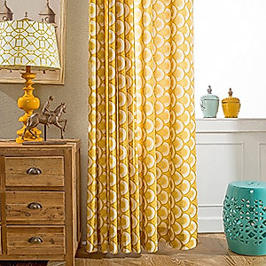 VOGOL Thermal Insulated Window Room Grommet Curtain Drapes for Bedroom and Living Room, Set of 2 Curtains & Panels, 52 x 84 Inches, Yellow Geo Pattern in White