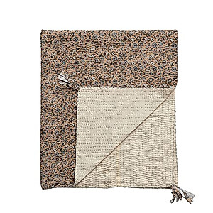 Creative Co-Op Cotton Kantha Stitch Floral Print and Tassels, Multicolor Throw Blanket, Multi