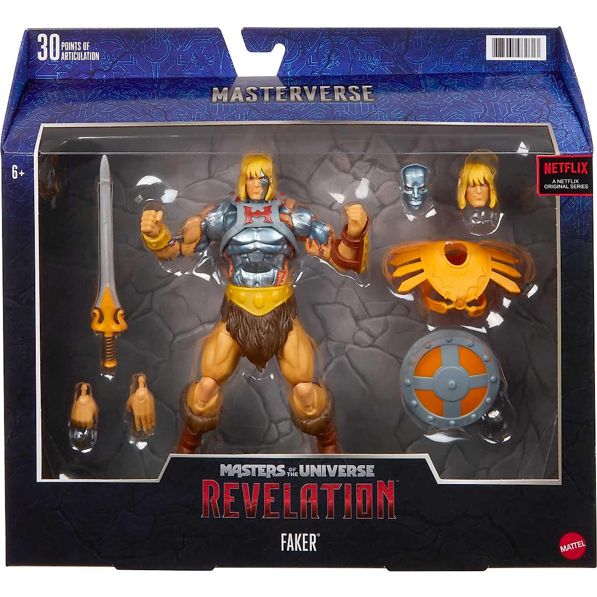 Masters of the Universe Masterverse Revelation Faker Action Figure with 30+ Articulated Joints & Swappable Heads & Hands Plus 3 Battle Accessories, 7-inch MOTU Collectible Gift