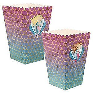 LIFKOME Popcorn Box Popcorn Candy Popcorn Ornament Container Popcorn Favor Box Cone Popcorn Bags Small Paper Popcorn Boxes Mermaid Series Popcorn Box Food 24pcs Popcorn Boxes