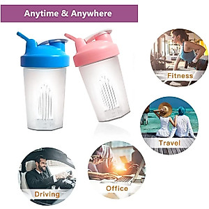 A Small Clear Shaker Bottle w. Pink Lid,12Oz/400ml Measurement Marks & Stainless Whisk Blender Mixer,BPA Free,Made of PP5,-4~248 °F,Perfect for Nutrition/Protein/Keto/Juice Powder Shaking (1YQ5Y)