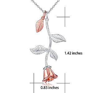 Alphm S925 Sterling Silver Rose Flower Charm Pendant Necklace for Women Floral Jewelry