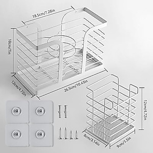 YUET Hair Dryer Holder Station/Wall Mounted, Hairdryer Stainless Steel Hair Tools Organiser, Hair Accessories Organiser Storage for Hair Brushes, Straightener, Flat Iron, Curling Wand (White)