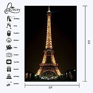 LYLYCTY 5×7ft Lights up The Night Paris Eiffel Tower Photography Backdrop Photo Studio Background Props wall-251