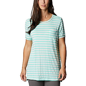 Columbia Women's Slack Water Knit Pocket Tee, Mint Cay Stripe, X-Large