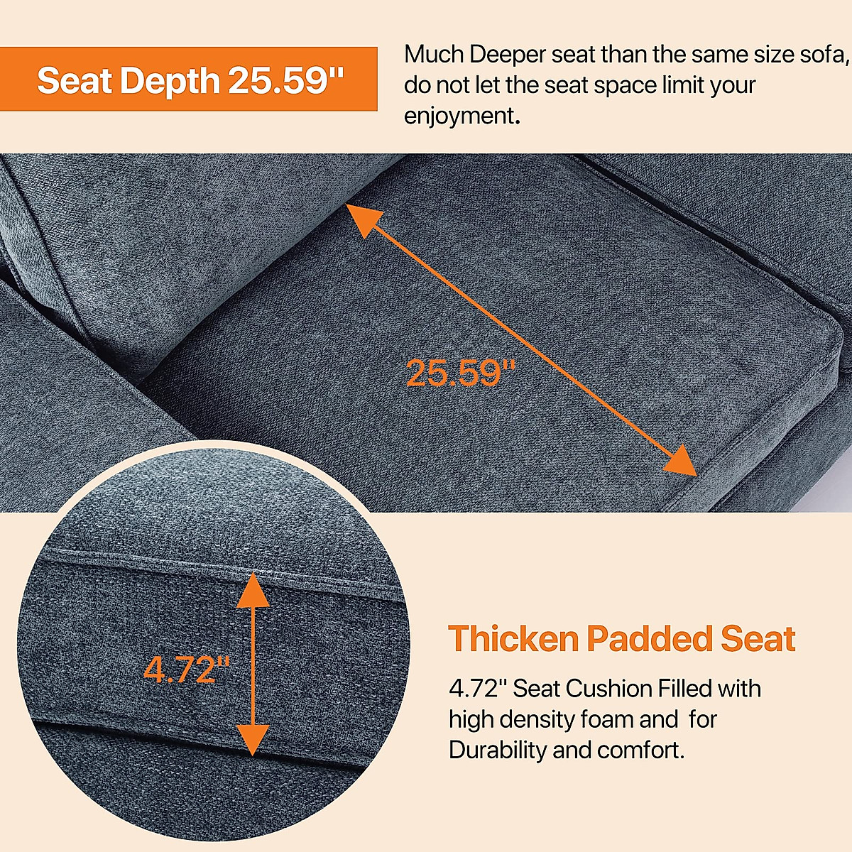 Luffield Chenille Loveseat Couch -71.3" Modern Design Sofa for Livingroom Clearance with Solid Wood, Metal Frame, Durable，Removable Back Cushion and Seat Cushion, Easy Cleaning(Blue)