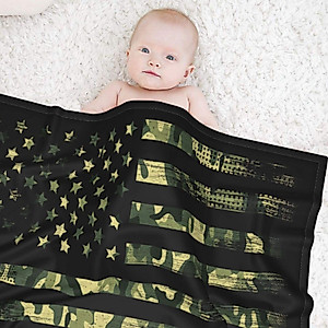 American Flag with Green Camo Baby Blanket Super Soft Microfiber Swaddling Blankets Wrap for Boys and Girls
