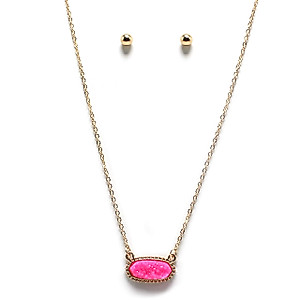 Miracle Collection Faux Druzy Stone Light Weight Fashion Trendy Pendant Necklace for Women and Girls… (PINK-OVAL)