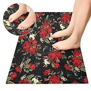 YETTASBIN Red Rose Area Rug, Anti Fatigue Large Floor Mat, Soft Absorbent Washable Plush Carpet with Non-Slip Rubber Back for Entryway, Bedroom, Sink, Kitchen, Bathroom, 39 x 20 Inch
