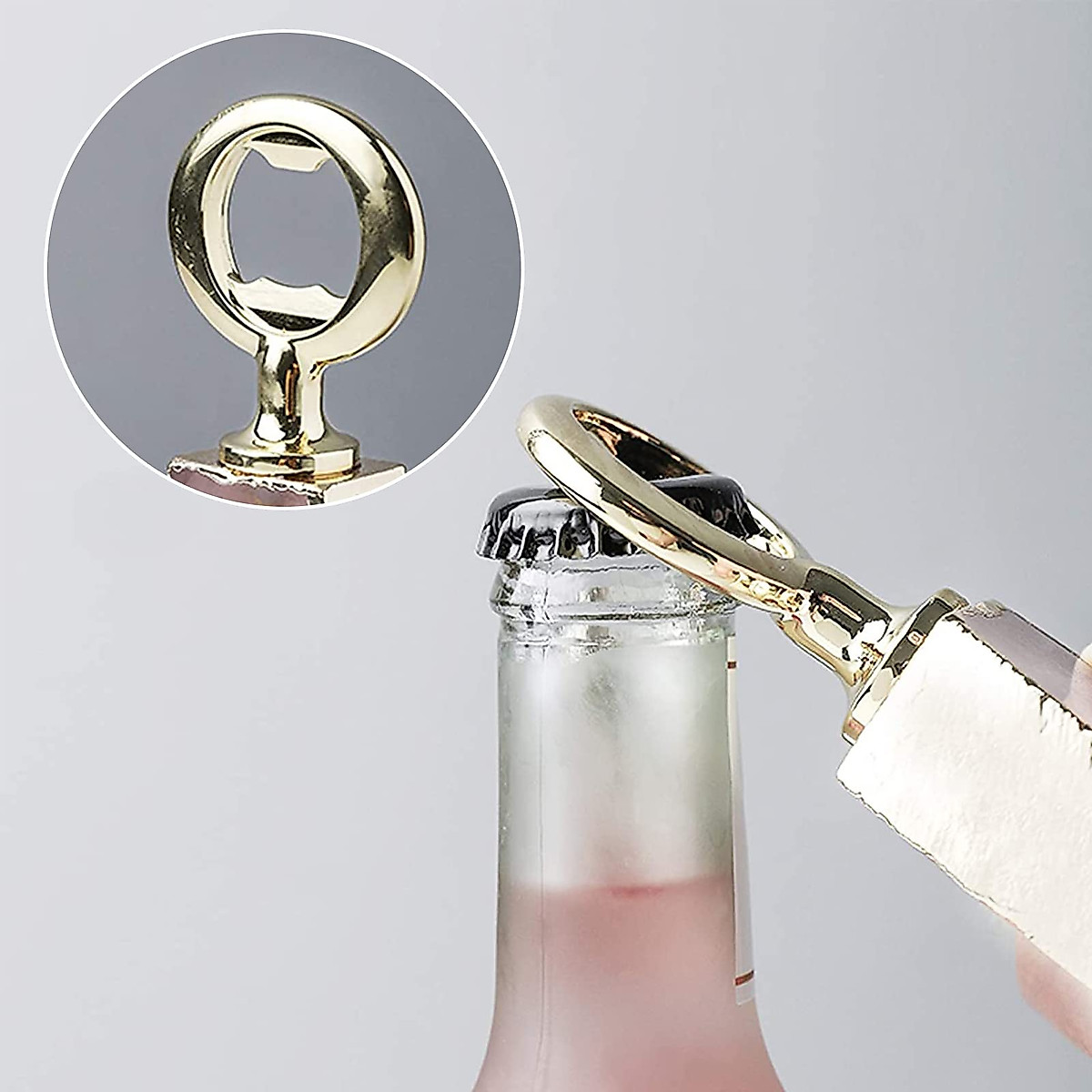 RIAQKGD Gemstone Bottle Opener,1Pcs Rose Quartz Agate Beer Bottle Opener for Holiday Wedding Christmas Gift,Crystal Stone Bottle Opener with Gold Rim,Wine Bar Tools