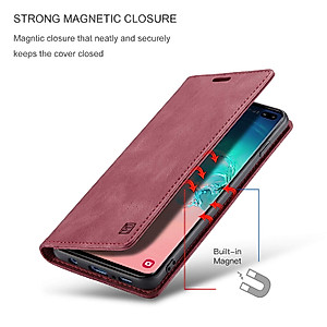TOHULLE for Samsung Galaxy S10 Plus Case, Vintage Wallet Case Card Holder Kickstand Built-in Magnetic Flip Folio Leather Case for Galaxy S10 Plus - Red