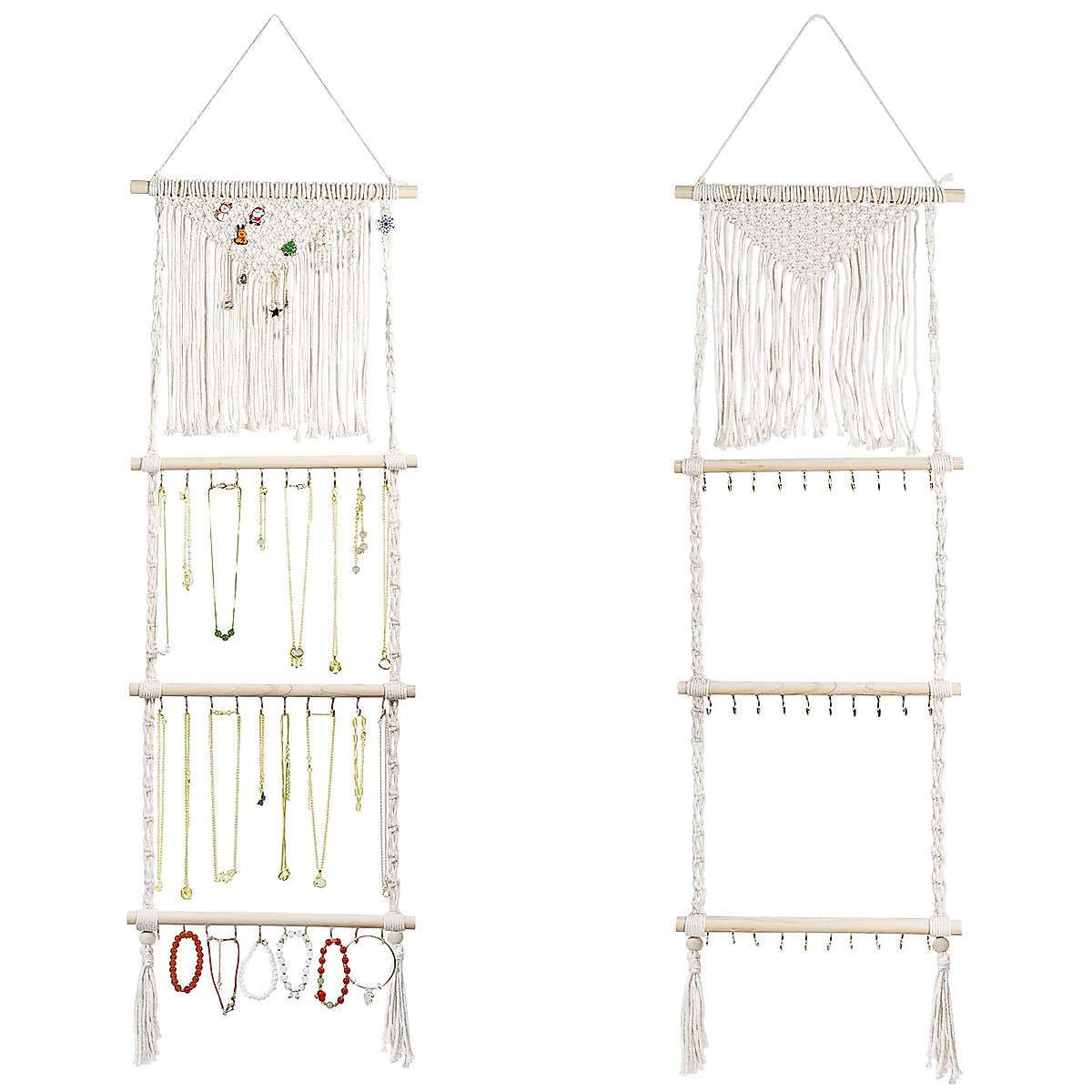 Teniinet Hanging Jewelry Organizer, Boho Macrame Necklace Hanger Wall Mounted with 30 Hooks,Door Hanging Jewelry Holder with Tassel for Necklaces Display Organizer(Necklace Holder)