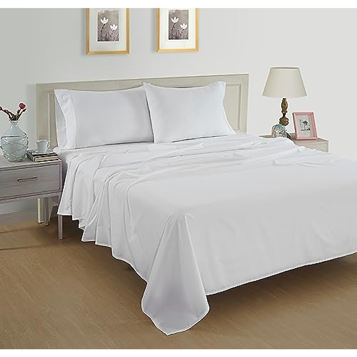 LANE LINEN 100% Organic Cotton California King Sheets Set, 4-Piece Pure Organic Cotton Long Staple Percale Weave Ultra Soft Best Bedding Sheets for Bed, Breathable, Fits Mattress Upto 15" Deep - White
