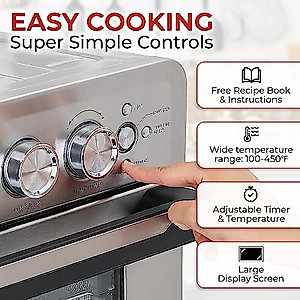 Zulay Airfryer Toaster Oven - Large Toaster Oven Countertop - Large Air Fryer Oven with 21 Functions - 26.4Qt Capacity Stainless Steel Convection Oven with Toast, Bake, Rotisserie & Dehydrate Options