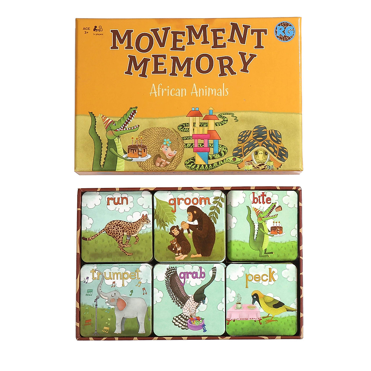 Movement Memory Game for Toddlers 2-4 Years – Educational Matching Game w/ African Animals - Memory Card Game with 28 Sets - Memorize and Match - Exercise & Improve Memory, Focus & concentration