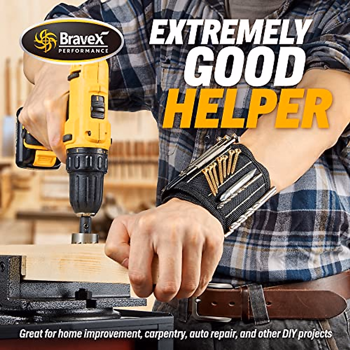 Voltstorm Magnetic Wristband - Men Women Tool Belt with 12 Strong Magnets for Holding Screws, Nails, Drill Bits - Great Gift for Men Stocking Stuffers, Handyman, Carpenter, Electrician, Framer