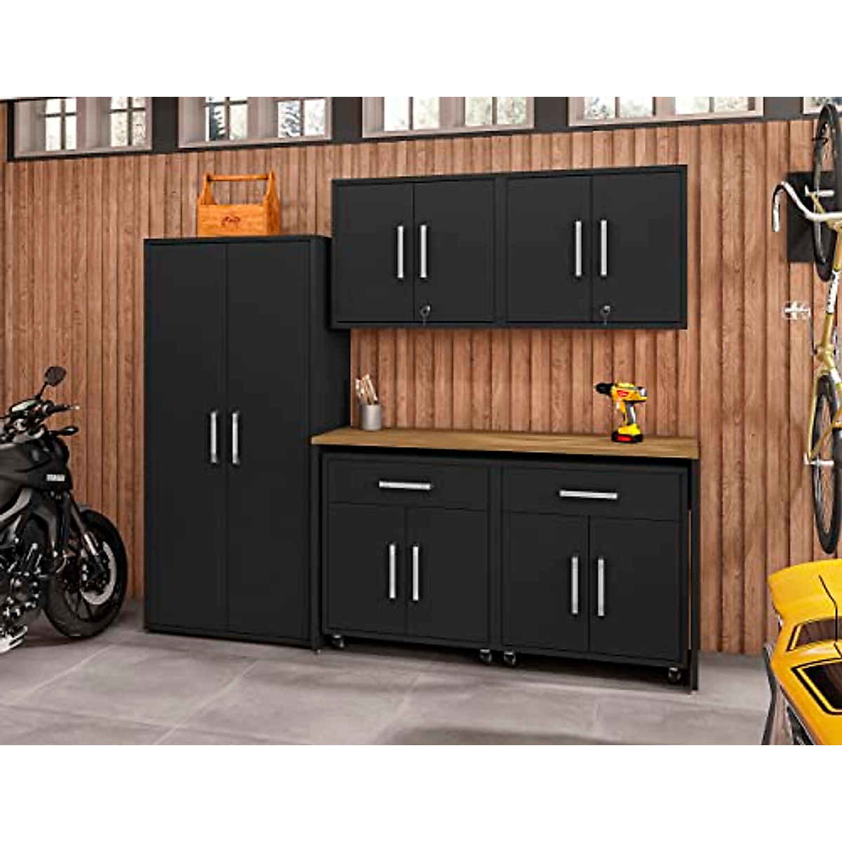 Manhattan Comfort Eiffel 6-Piece Garage Storage Set in Matte Black