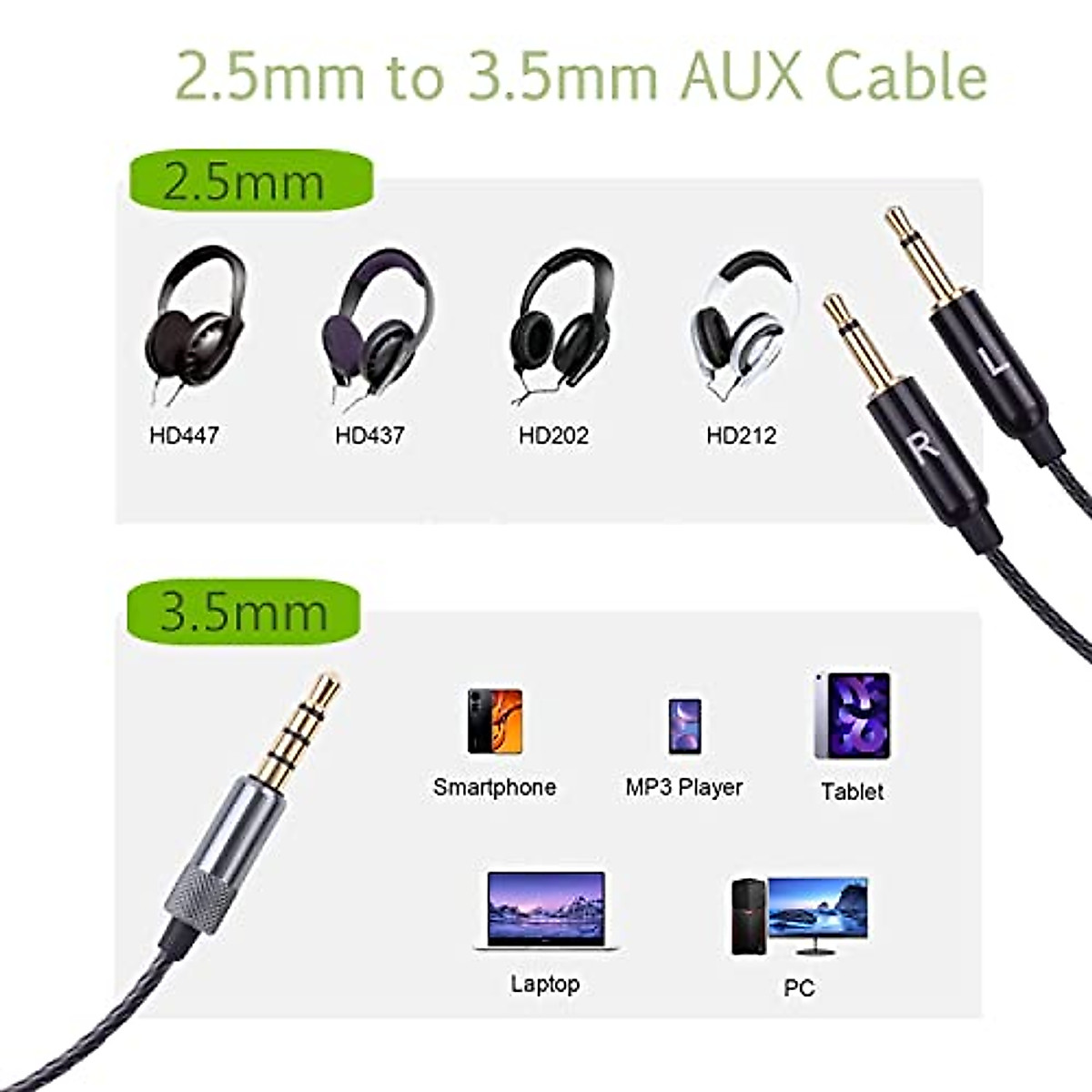 Saipomor Replacement Audio Cable HD212 Cord Compatible with Sennheiser HD202 HD497 HD437 HD447 HD212 pro, EH250 EH350 Headphones