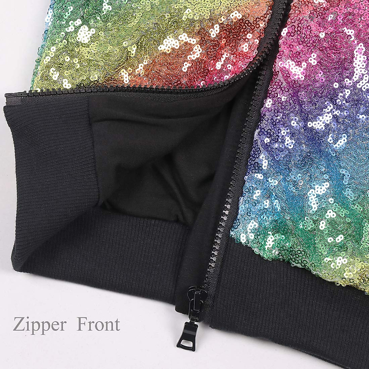 Cilucu Kids Jackets Girls Boys Sequin Zipper Coat Jacket for Toddler Birthday Christmas Clothes Long Sleeve hoodie Rainbow Black 7-8years