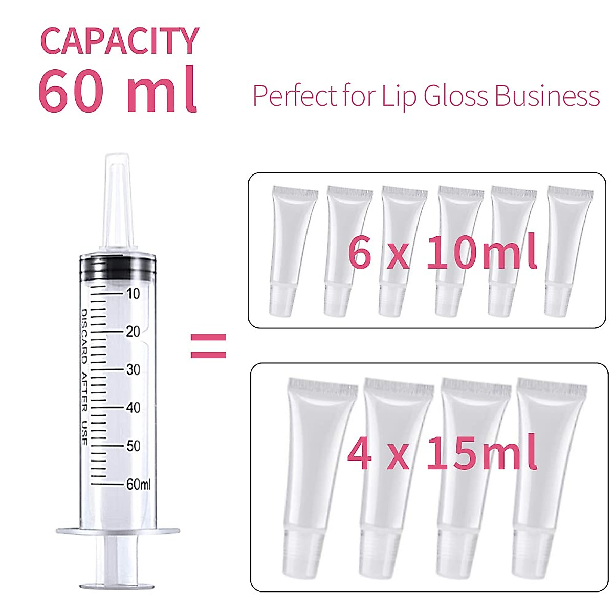 10 Pack 60ml Syringe, Large Plastic Syringes for Lipgloss, Catheter Tip Syringe Individual Sealed, with Measurement & Tip Cover, for Dispensing, Watering, Refilling, Feed, Oil Glue Applicator
