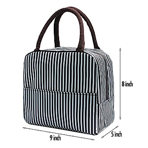Lunch Bags For Women Lunch Tote Bag Lunch Box Water-Resistant Thermal Cooler Bag Lunch Black Stripe For Picnic Beach Sporting