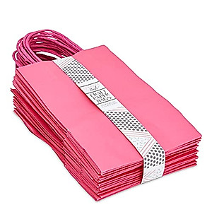 Sparkle and Bash 25 Pack Small Hot Pink Gift Bags with Handles, Bulk for Birthday Party Favors (5.45 x 9 x 3.15 In)