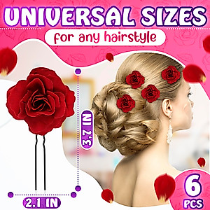 6Pcs Red Rose Hair Clip - Red Flower Hair Clip Red Hair Accessories for Women Red Flower for Hair Rose Clips for Hair Red Flower Pins for Hair - Red Flower Hair Accessories for Women Red Rose for Hair
