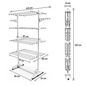 Todeco Laundry Drying Rack, 4 Tier Collapsible Metal Clothes Horses with Two Side Wings, Heavy Duty Clothes Drying Rack Use for Laundry, White