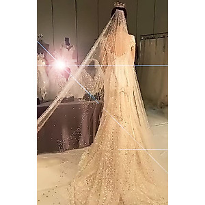 Wedding Accessory Luxury Off White Rhinestones Pearl Beads 3.5 Meter Long Wedding Veil with Comb Cathedral Veil Headwear Bridal Accessories (Color : Off White)