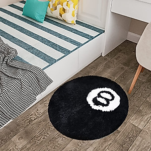 colorthesports 8 Ball Rug, 24" Black Round Rug Billiard Pool 8 Ball Carpet, Non-Slip Flocking Floor Area Rug for Living Room Decor, Alt Room Decor Soft Doormat for Bedroom