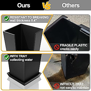 Elevens Tall Planters 20 Inch Tapered Square Planters Garden Flower Pots,Indoor/Outdoor Planter with Tray, Large Planter for Patio Black-2 Pack