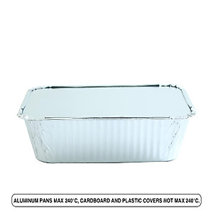 PARTY BARGAINS 5 Lb. Aluminum Foil Pans with Lids - 25 Count Set with Board Lids, 9 x 7 Inches Oblong Pan Food Container for Hot and Cold Use (Max 240°C)