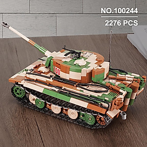 MISINI 100244 Technik Panzer Tank ，WWII-Militärpanzer Building Set，Tiger I Heavy Duty Tank，Military Construction Model Toy for Teen Gift Giving 2276pcs