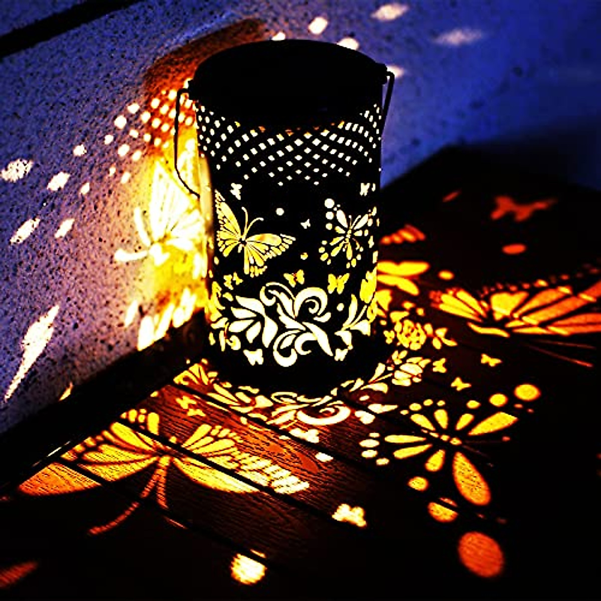 Vcdsoy Solar Outdoor Hanging Decorations Lanterns- Waterproof Hollowed Retro Metal Garden Balcony Decor Lantern-Solar Lantern Lights with Handle,Gifts for Patio Yard Garden Pathway Landscape