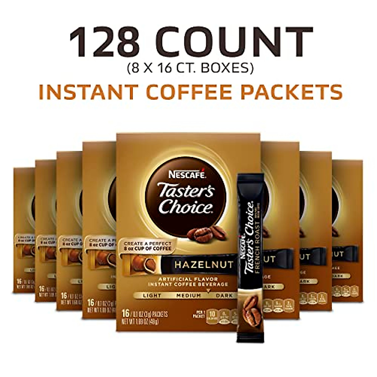 Nescafe Taster's Choice Instant Coffee Beverage, Hazelnut, 16 count (Pack of 8)