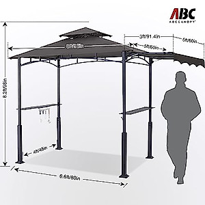 ABCCANOPY Grill Gazebo with Extra Awning - 5'x11' Outdoor Grill Canopy BBQ Gazebo Barbecue Canopy with LED Lights for Backyard, Lawn and Patio (Dark Grey)