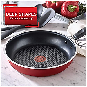 T-fal Signature Titanium Advancend Nonstick Pots and Pans Cookware Set, 12 Piece, Red