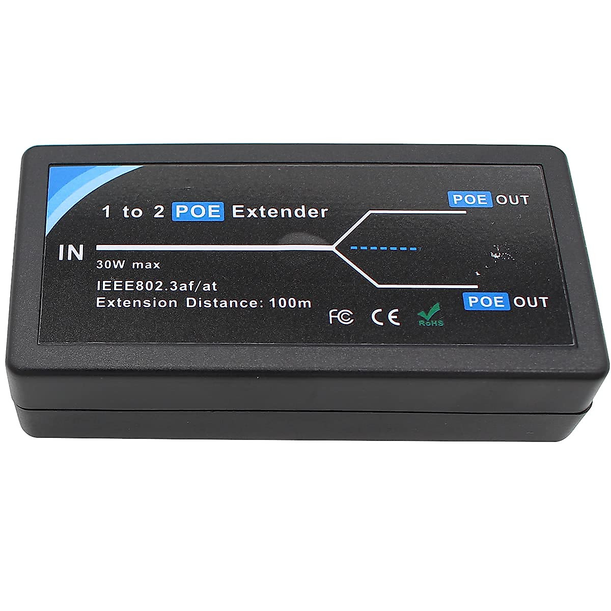 POE Extender 2 Port PoE-Powered PoE-sourcing ethernet Switch Repeater 100m 1 in 2 Out Comply IEEE 802.3af/at Standard 10,100Mbps for Security Camera Over Cat5/Cat6 or UTP Cables