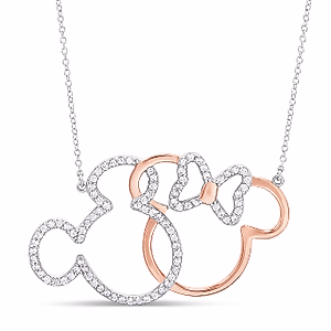 Disney Jewelry for Women, Mickey and Minnie Mouse Sterling Silver and Flash Plated Interlocking Necklace; 18"