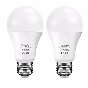 Vgogfly Radar Motion Sensor Light Bulbs A19 100W Equivalent 120V 13W Motion Detector Auto Activated Dusk to Dawn Security Outdoor Porch Lights LED Bulb Daylight 5000K E26 (2 Pack)