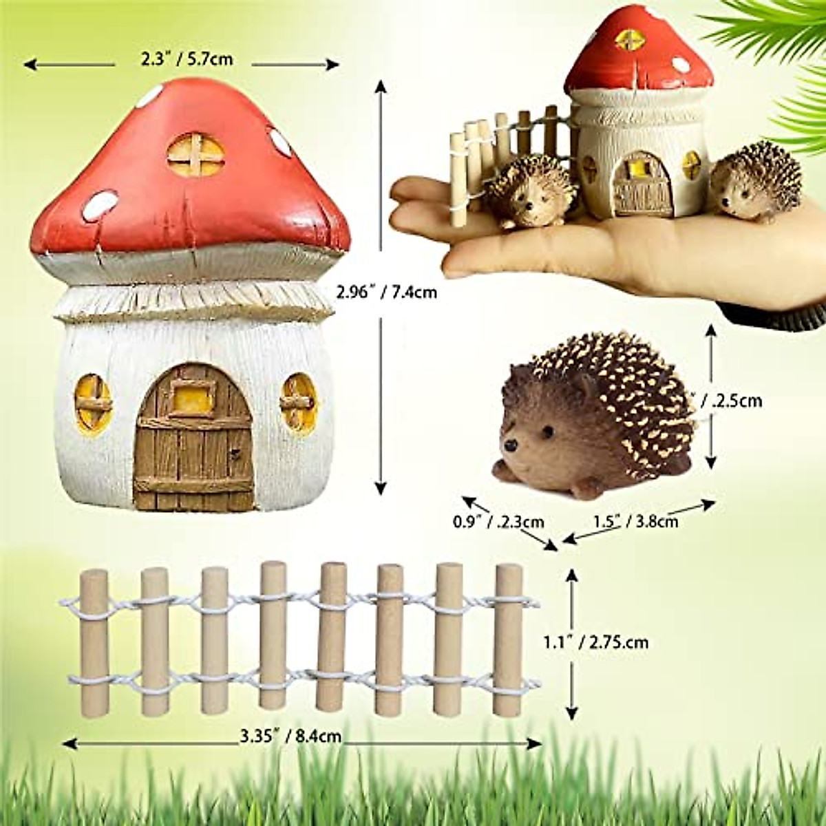 BEZALEL Fairy Garden Accessories Miniatures Fairy House Fairy Garden Kit for Kids Includes Fairy House Mini Hedgehog Fairy Garden Fence, Fairy Garden Kit for Plant Pots Patio Bonsai Terrariums Decor