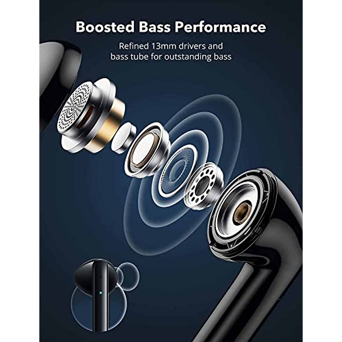 wzson Wireless Earbuds，Bluetooth 5.0 Noise Cancelling Earbuds，Bluetooth Headphones 3D HiFi Stereo Bass,IPX5 Waterproof Sports Touch Control with USB-C Fast Charge Mini Charging Case for Android iOS