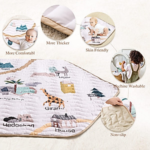 let's make Hexagon Playpen Mat Soft Area Rug | Baby Playmat Fits Regalo Portable Play Yard 48 Inch and hiccapop 53" PlayPod Playpen | Non-Slip Kids Rug with Cute Woodland Animals for Nursery Room