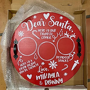 Personalized Wooden Christmas Cookies and Milk for Santa Tray, Custom Wooden Christmas Santa Treat Plate Board with Handle, Christmas Eve Serving Tray Home Party Decoration