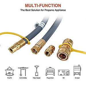 Camplux 12 Ft 1/2 Inch Natural Gas Hose with Quick Connect 3/8 Inch Female Flare to 1/2 Inch Male Flare Adapter for Gas Grill, Fire Pit Patio Heater
