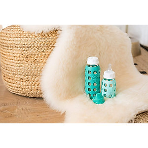 Lifefactory Baby 6 Bottle Starter Set in Mint/Lavender and in Kale/Grape Flat & Sippy Caps Stage 3 Nipples 16 Oz 12 Piece Set