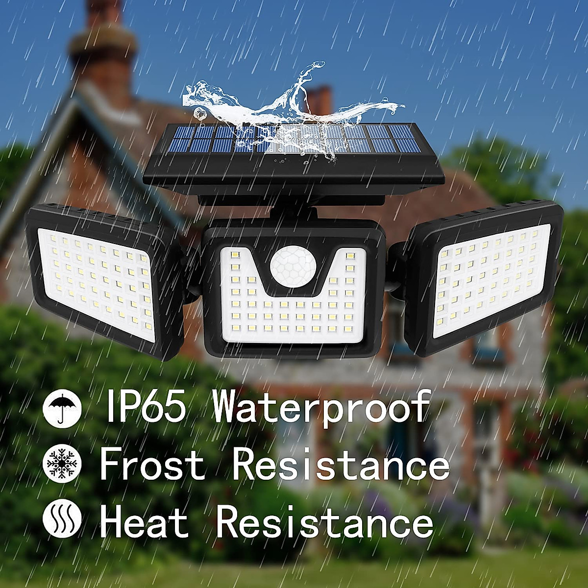 INCX Solar Outdoor Lights with Motion Sensor, 3 Heads Security Lights Solar Powered, 118 LED Flood Light Motion Detected Spotlight for Garage Yard Entryways Patio, IP65 Waterproof 2 Pack