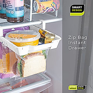 Smart Design Hanging Zip Bag Pull Out Refrigerator Drawer - BPA Free Plastic - Holds 11 Bags + Containers - Fridge, Freezer, Pantry Food Storage - Adjustable Extendable Organizer Kitchen - Clear